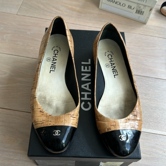 Shoes | Chanel Ballet Flats Cork Leather With Patent Toe | Poshmark